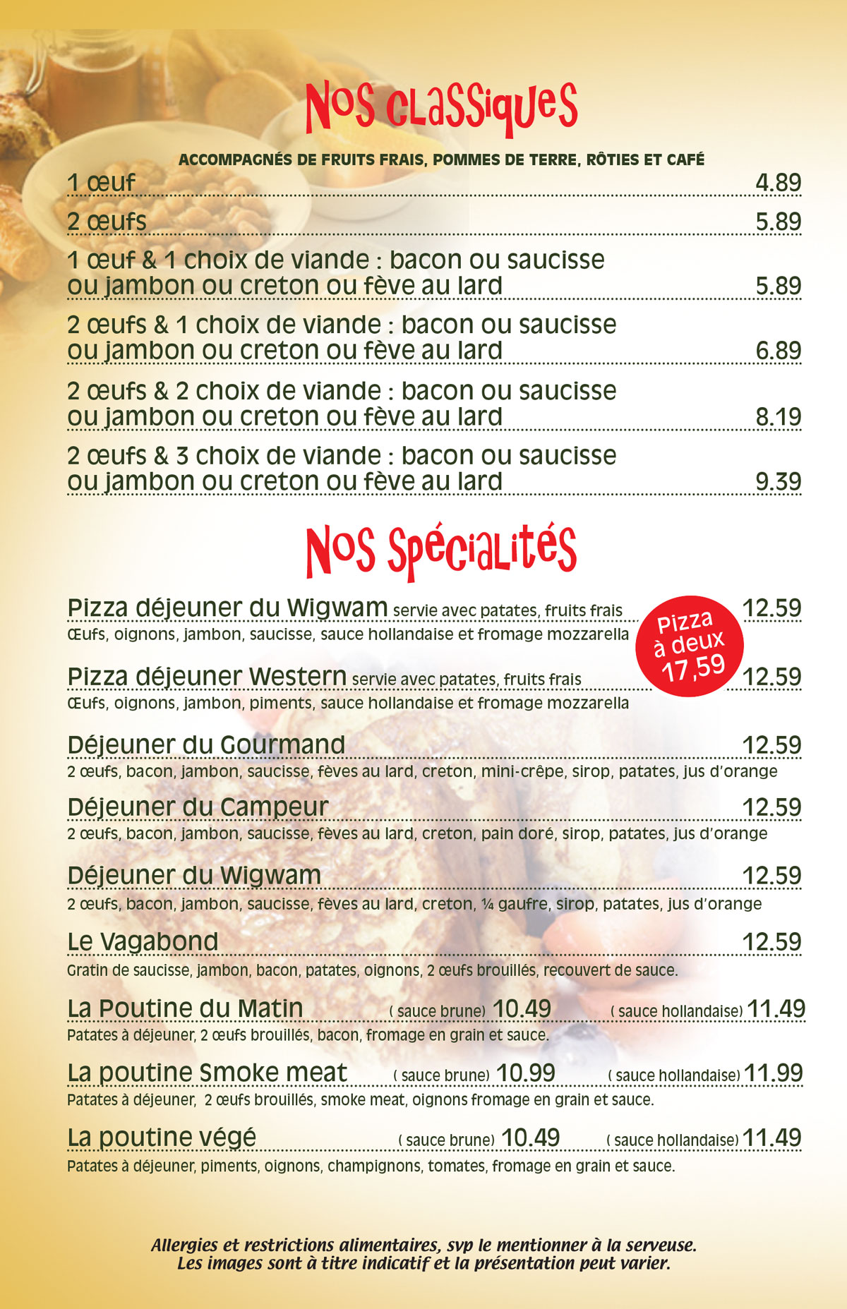 Restaurant du Camping Wigwam service de restauration