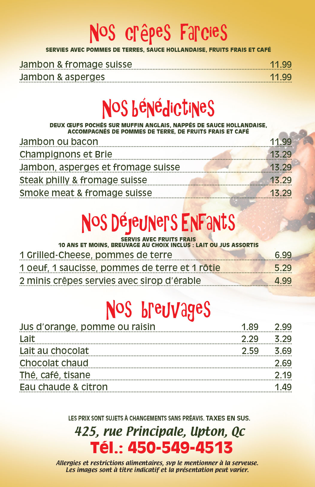 Restaurant du Camping Wigwam service de restauration